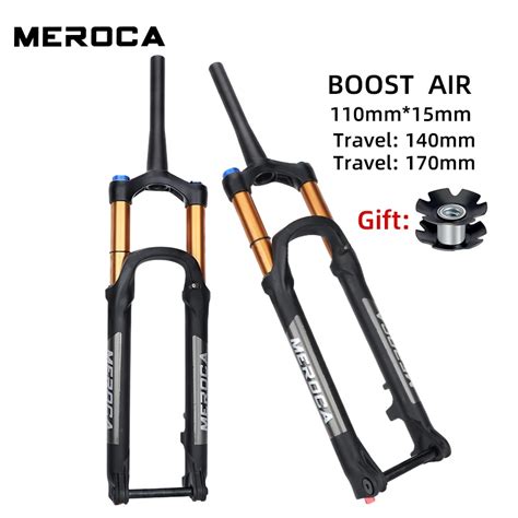 Meroca 산악 자전거 에어 쇼크 업소버 포크 Mtb 자전거 프론트 포크 26 인치 스루 액슬 110x15mm 호환