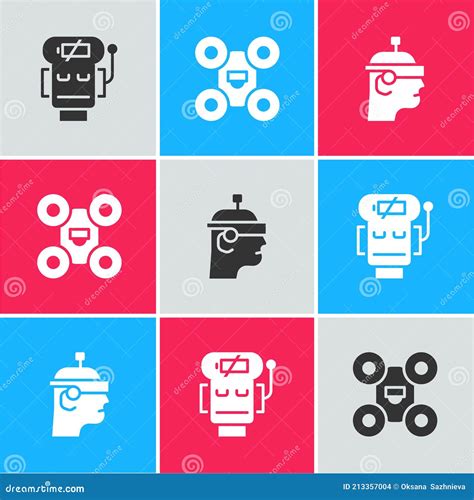 Set Robot Low Battery Charge Drone And Smart Glasses Icon Vector Stock Vector Illustration