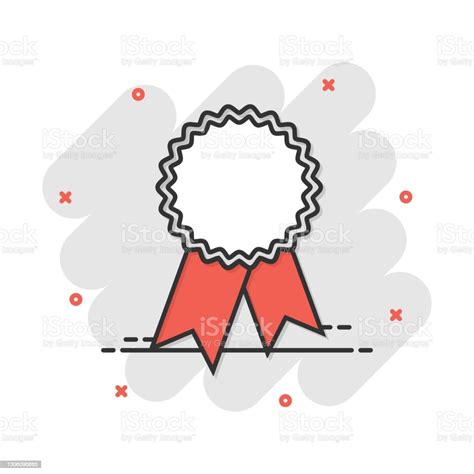 만화 스타일의 리본 아이콘이있는 벡터 만화 배지 수상 메달 기호 일러스트 그림 그림 챔피언 비즈니스 스플래시 효과 개념 1위에 대한 스톡 벡터 아트 및 기타 이미지 Istock