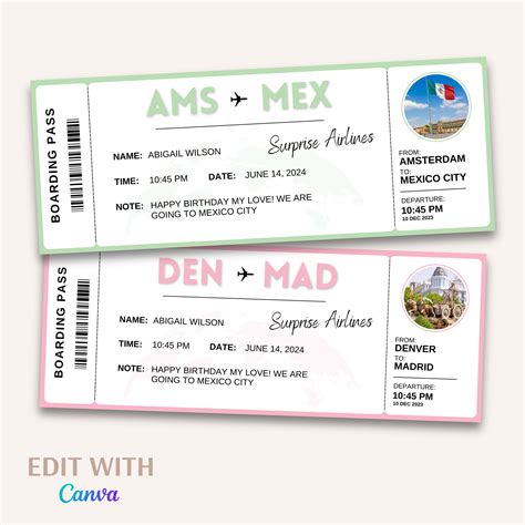 Editable Boarding Pass Template For Couples Surprise Travel Etsy