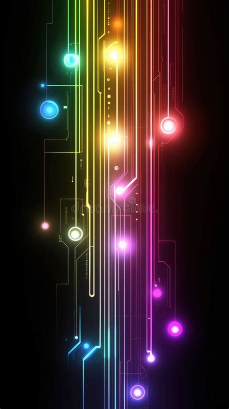 Colorful Abstract Digital Lines Glowing Nodes Circuit Patterns Dark