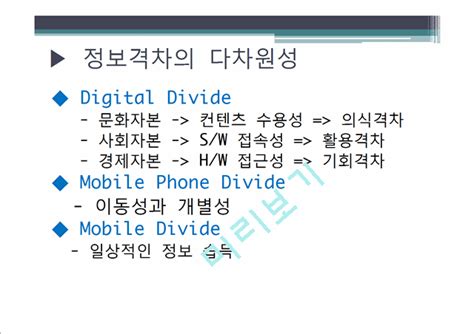 정보불평등 현상정보격차이론정보격차의 다차원성정보소외계층경영경제레포트