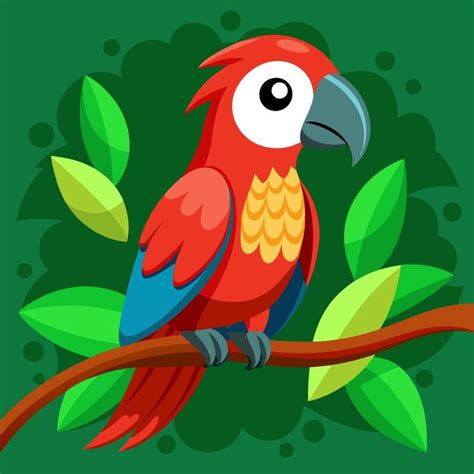 Cartoon Red Parrot On A Branch Premium Ai Generated Image