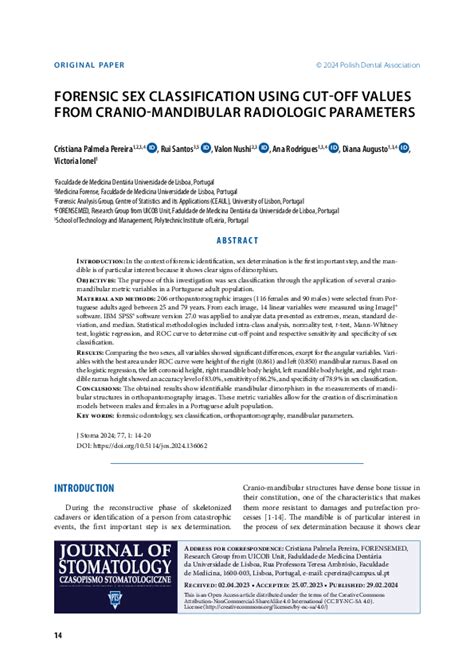 Pdf Forensic Sex Classification Using Cut Off Values From Cranio