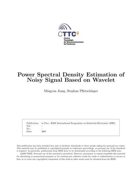 Pdf Power Spectral Density Estimation Of Noisy Signal Based On Wavelet