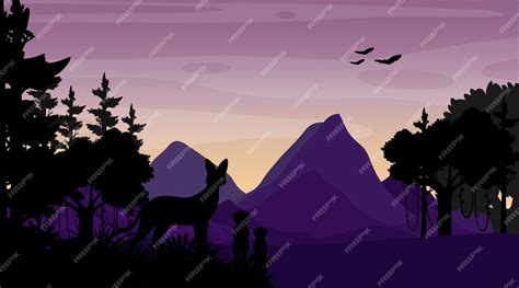 Premium Vector Silhouette Twilight Forest Landscape Background