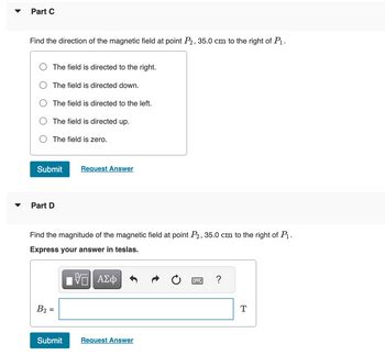 Answered: Find the direction of the magnetic field at point P2, 35.0 cm to the right of P₁. The ...