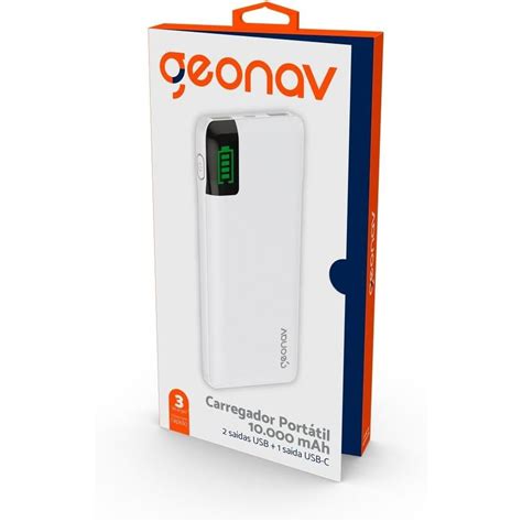 Geonav Power Bank Carregador Portátil Universal 10 000mAh 2 portas