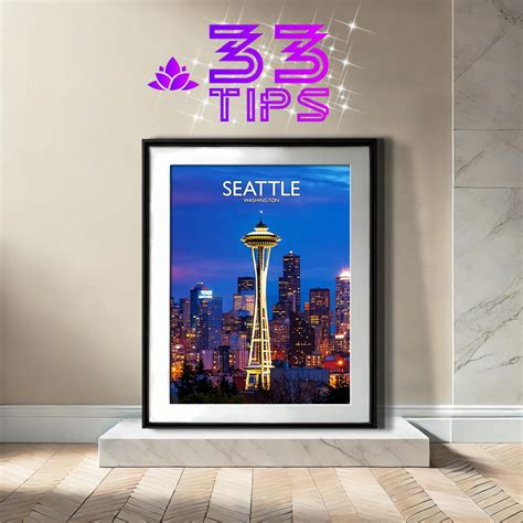 Seattle Skyline Poster Iconic Space Needle Night View Art Print Rolled
