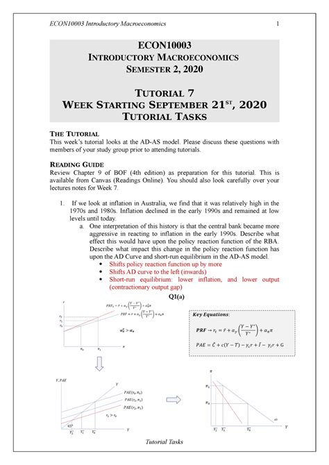 T7 Intutorial 2020 Intro Macro Tutorial 7 Sheet Econ10003 Introductory Macroeconomics Econ