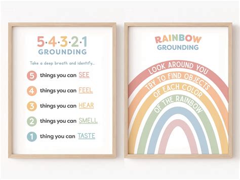 54321 Grounding Technique Poster Rainbow Grounding Printable Wall Art