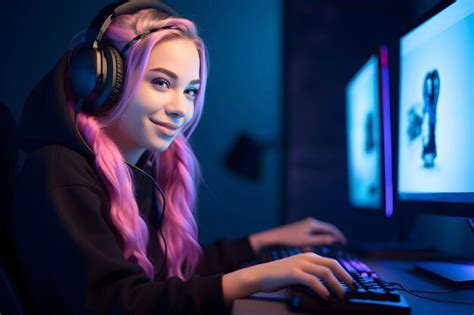 Premium Photo Beautiful Girl Playing And Streaming Online Game Esport