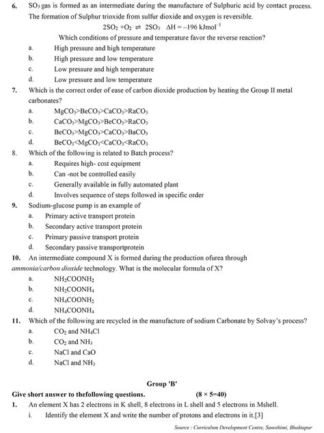 Class 11 Chemistry Model Question 2081 With Solution