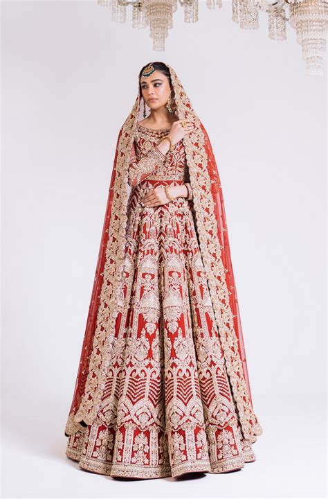 Pakistani Bridal Outfit In Royal Gown And Lehenga Style Nameera By Farooq