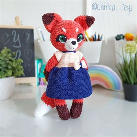 Лиса крючком. Вязанная лиса. Лиса в платье. Амигуруми игрушка лисичка ...