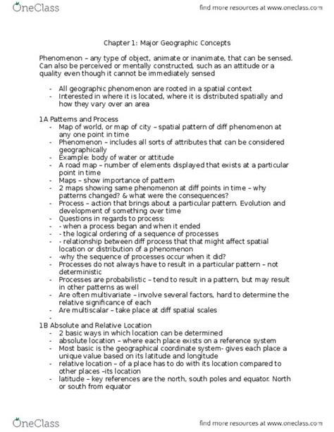 GEOG101 Textbook Notes Winter 2016 Chapter 1 Geographic Coordinate