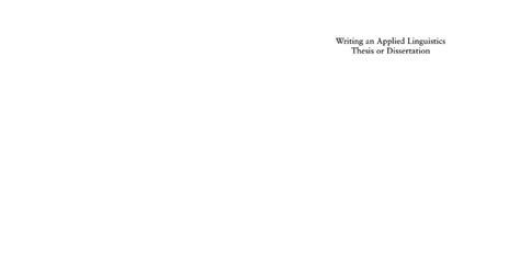 Writing An Applied Linguistics Thesis Or Dissertationpdf Docdroid