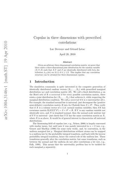 Pdf Copulas In Three Dimensions With Prescribed Correlations