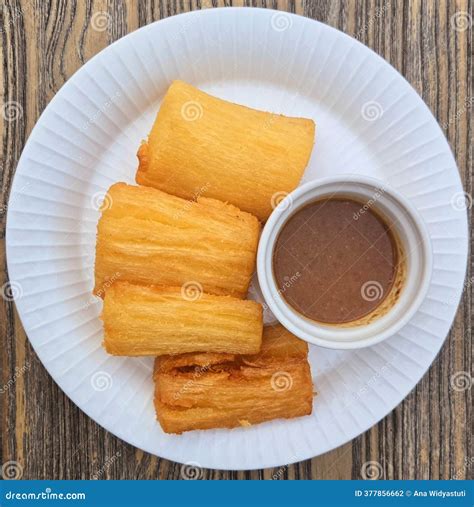 Fried Cassava In Wood Background Royalty Free Stock Image
