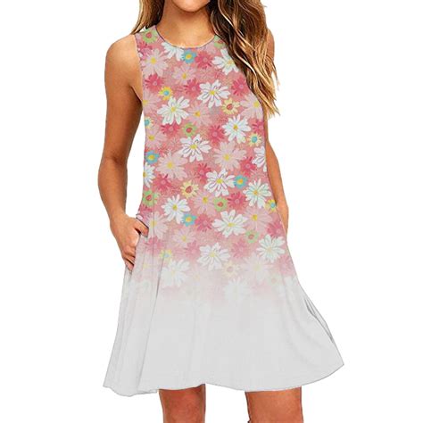 Ktmkh Boho Summer Dresses Casual Swing Beach Loose Sleeveless Tank With
