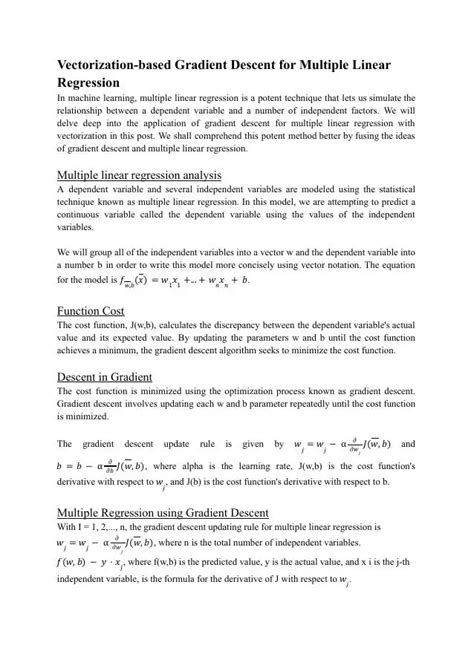 Gradient Descent For Multiple Linear Regression Stanford University