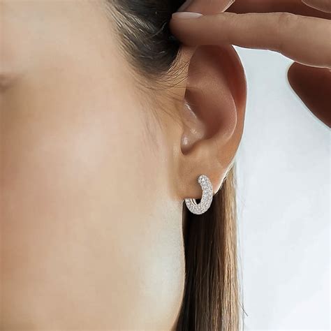 Silver Chunky Crystal Huggie Hoop Earrings Classy Women Collection