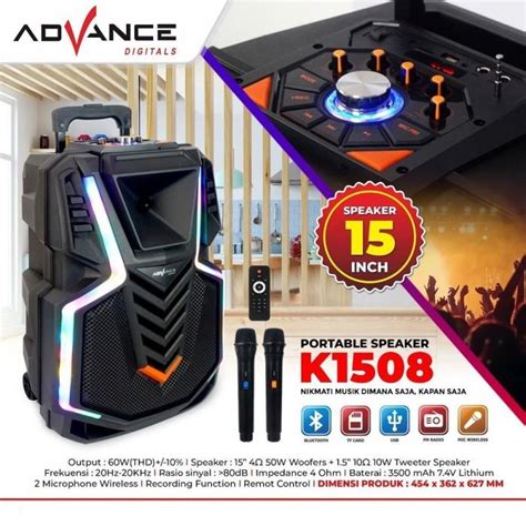 Jual Speaker Advance K1508 K 1508 Bluetooth 15 Inch 2 Mic Wireless