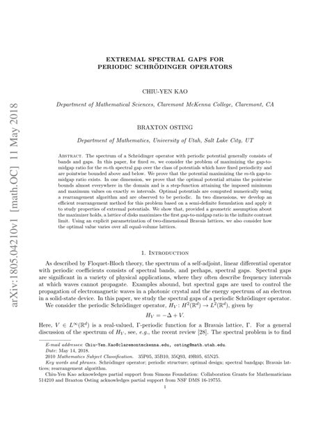 Pdf Extremal Spectral Gaps For Periodic Schrödinger Operators