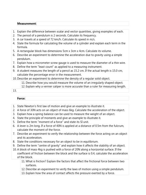 Form 1 Measurement And Force Questions Pdf Force Acceleration