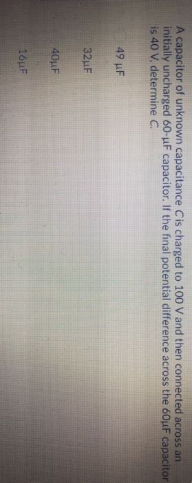 Solved A Capacitor Of Unknown Capacitance Cis Charged To 100