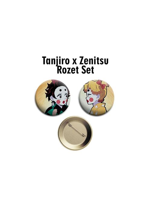Akumastik Demon Slayer Tanjirou Zenitsu 2 Adet Rozet Seti 44mm