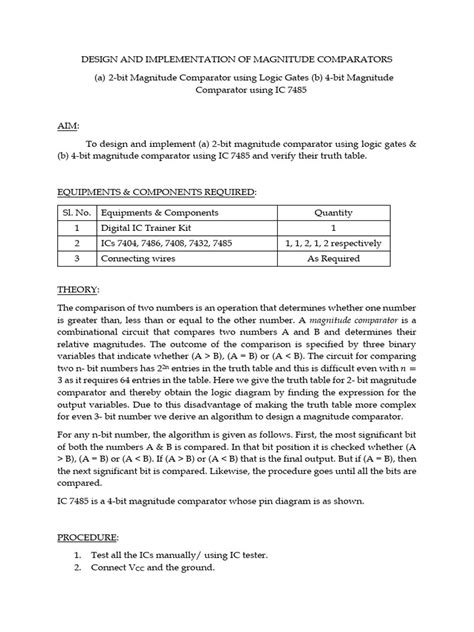 design and implementation of magnitude comparators pdf electronic