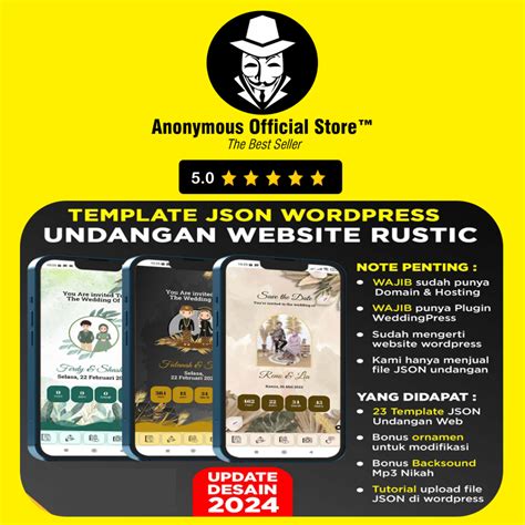 Jual TEMPLATE WEBSITE UNDANGAN PERNIKAHAN KEKINIAN RUSTIC FORMAT JSON WEDDING INVITATION DIGITAL