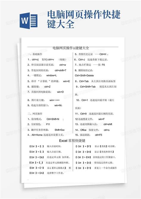 电脑网页操作快捷键大全Word模板下载 编号qozmjjpy 熊猫办公