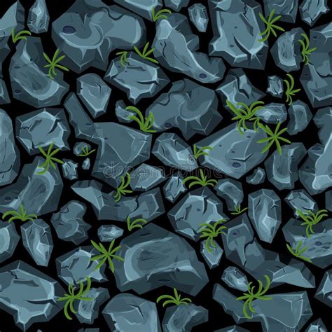 Stone Wall From Bricks Rock Wall With Grass Game Background In Cartoon Style Seamless Textured