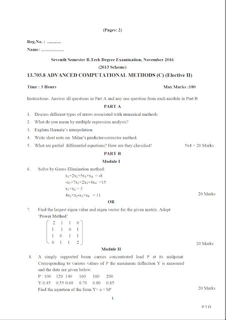kerala university b tech advanced computational methods c november