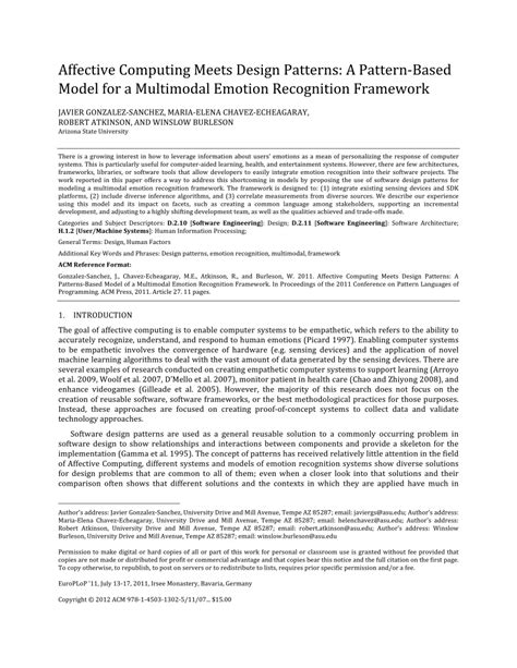 Pdf Affective Computing Meets Design Patterns A Pattern Based Model