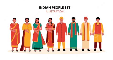 Premium Vector Indian People In Traditional Clothes Illustration