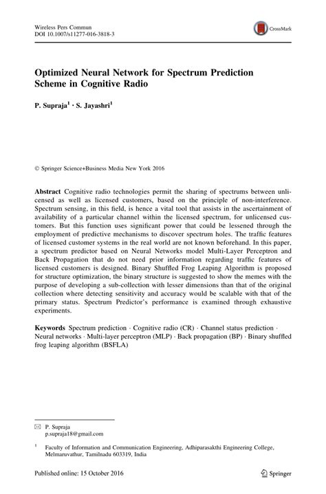 Pdf Optimized Neural Network For Spectrum Prediction Scheme In