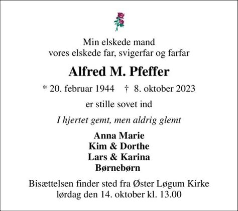 Alfred M Pfeffer Dødsannoncer I Danmark