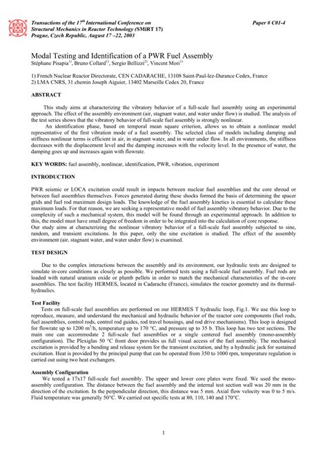 Pdf Modal Testing And Identification Of A Pwr Fuel Assembly