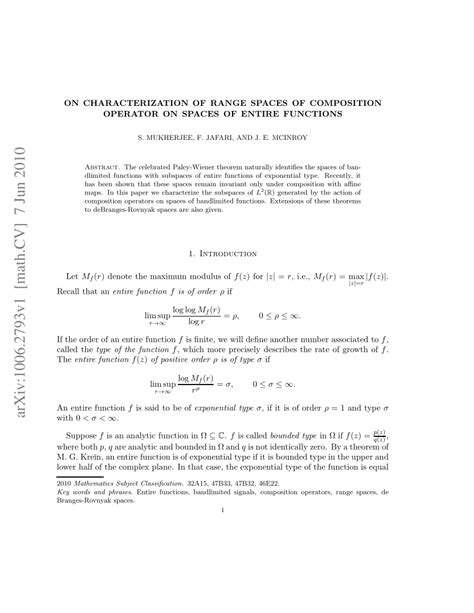 Pdf On The Range Of Composition Operators On Spaces Of Entire Functions