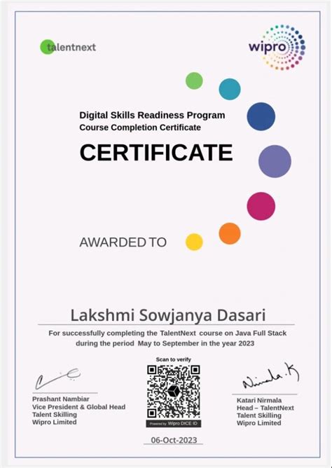 lakshmi sowjanya dasari on linkedin wipro talentnext certification