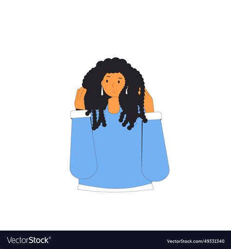 Portrait Of Woman Touching Her Curly Hair Vector Image