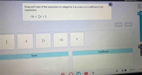 solved drag each part of the expression to categorize it as a term or