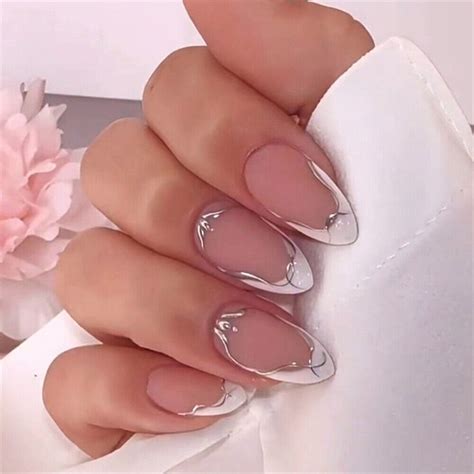 White French False Nail Short Almond Press On Nails Tips For Nail Art