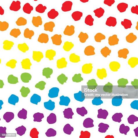 흰색 배경에 Polka 도트 무지개 추상적 인 원활한 패턴 직물 배경 옷 포장지 웹 사이트 및 벽지에 대한 벡터 디자인 패션 일러스트매끄러운 패턴 0명에 대한 스톡 벡터
