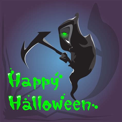Premium Vector Grim Reaper Hold Scythe Happy Halloween Banner