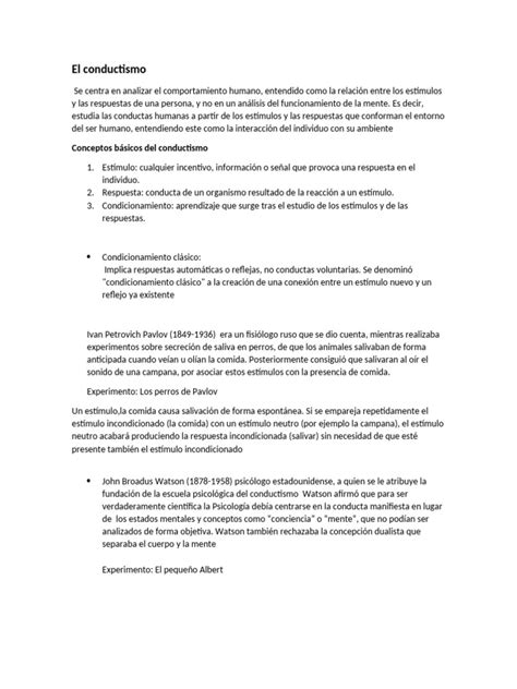 El Conductismo Conceptos Básicos Del Conductismo Pdf Ciencia Y