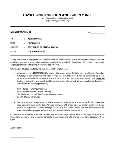 Memo Reiteration Of Official Time In Pdf